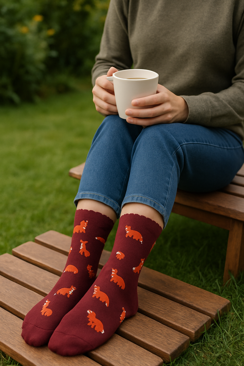 Foxy Fun Maroon Socks – Soaxio
